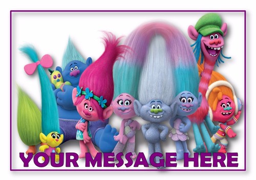TROLL/TROLLS HAPPY BIRTHDAY TOPPER A4 EDIBLE ICED/ ICING PERSONALISED ...