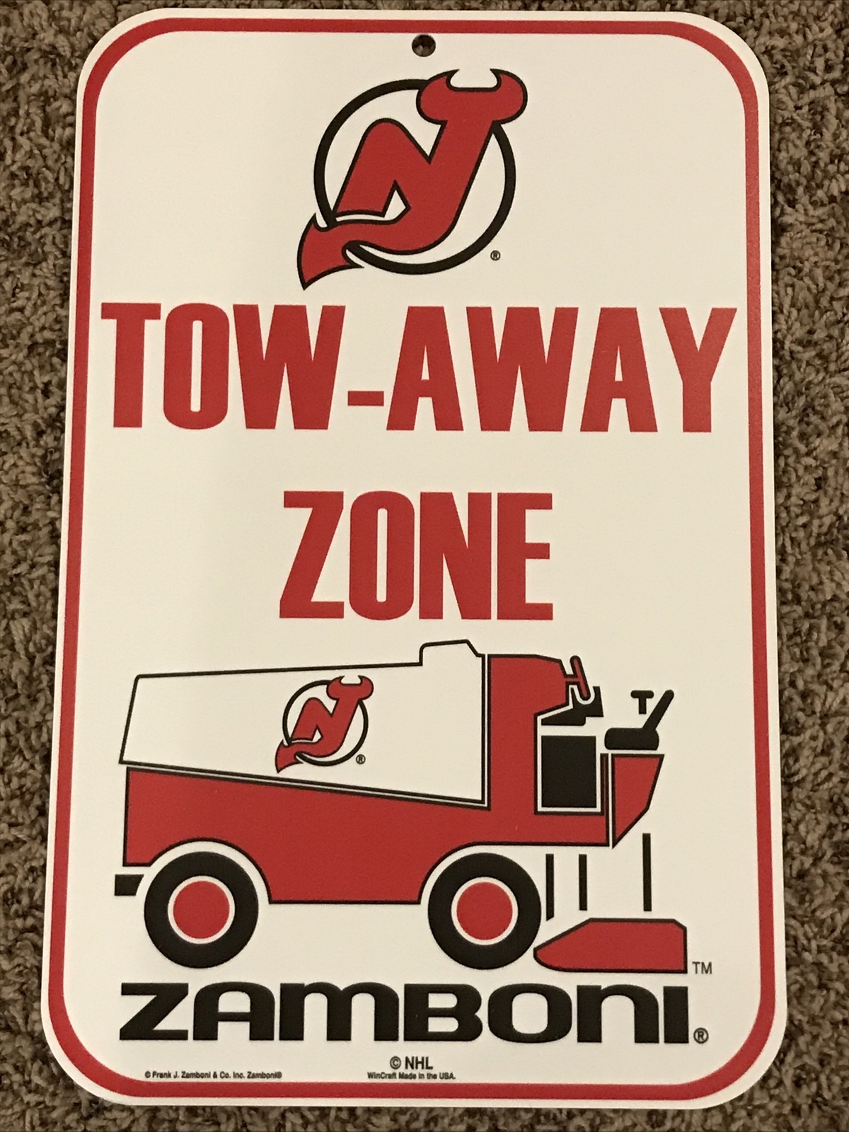 New Jersey Devils NHL Zamboni Tow Away Zone Wall Garage Man Cave Sign ...