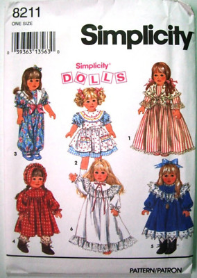 VTG `92 Simplicity 8211 Six Adorable Outfits & Shoes 18" American Girl ...