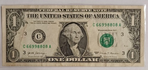 2017 $1 One Dollar Note Fancy Serial Number FLIPPER Trinary Rotator C ...