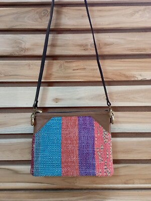 Handmade recycled chindi dhurrie leather sling bag handcrafted chindi ...