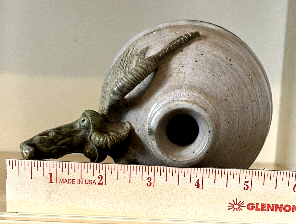 Vintage Studio Pottery Signed Dragon Ram Head Horns Demon Pot w Spout ...