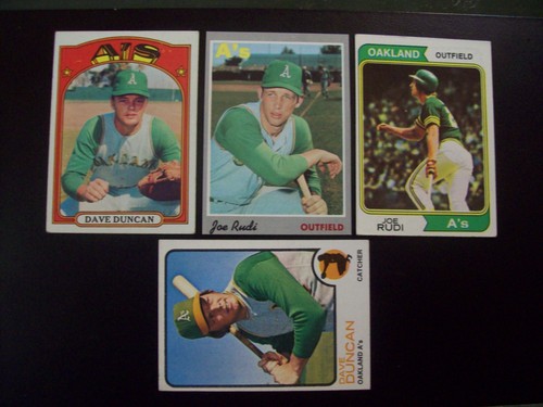 LOT OF 4 DIFFERENT VINTAGE OAKLAND A'S TOPPS BASEBALL CARDS VG/EX RUDI ...