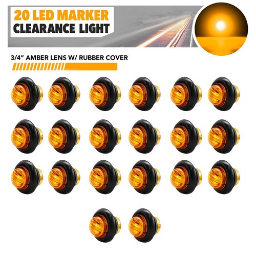 20Pk Amber LED Clearance Marker Lights 3/4" Grommet Mounting Base for ...