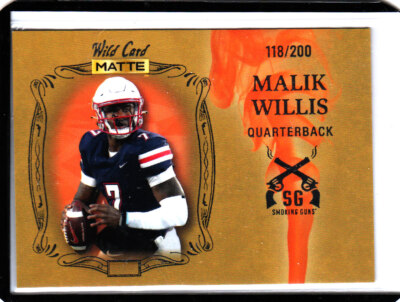 2022 WildCard Matte #SG-6 Malik Willis Smoking Gun Rookie GOLD #118/200 ...