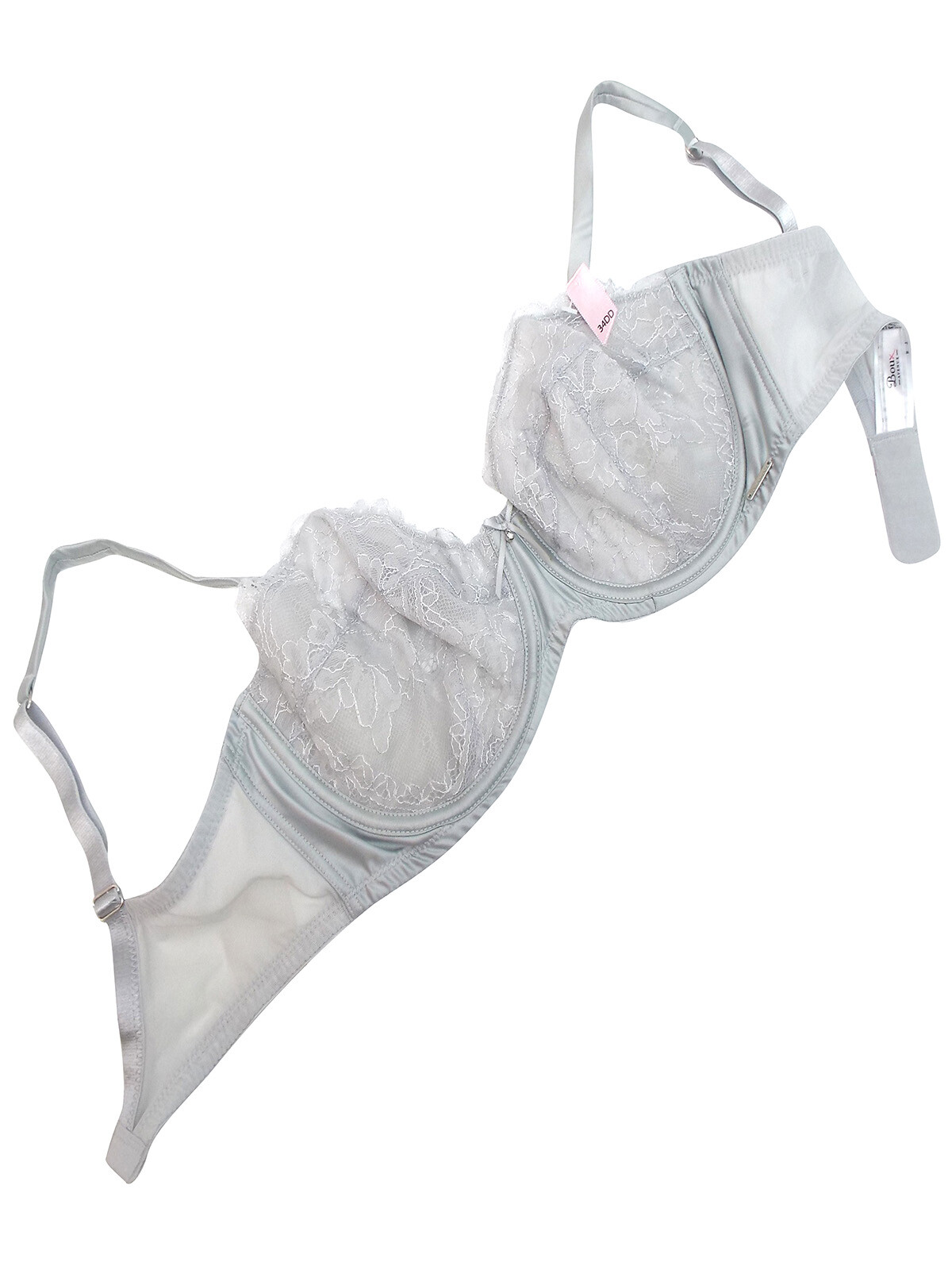 30E 32DD 32F 32G 34DD Balcony Bra Underwired Silver Lace Full Cup Boux ...