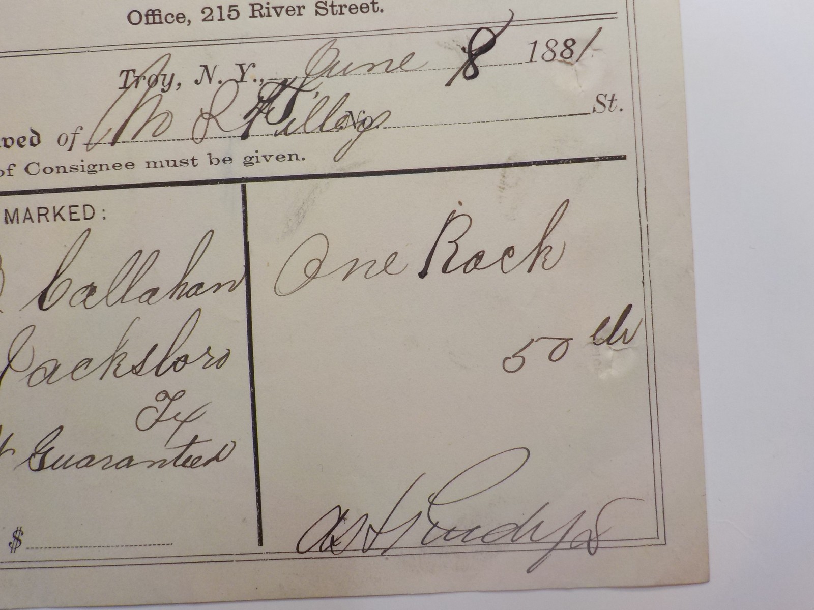 Antique Document 1881 M.L. Filley Troy New York Jacksboro Texas ...