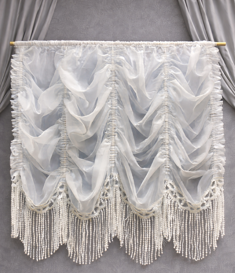 Custom-Made Austrian Blind White Festoon Voile Macramé Curtains (Made ...