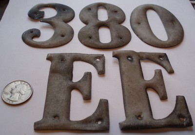 LARGE 3" PRIMITIVE ANTIQUE PRESSED METAL NUMBERS & LETTERS ...