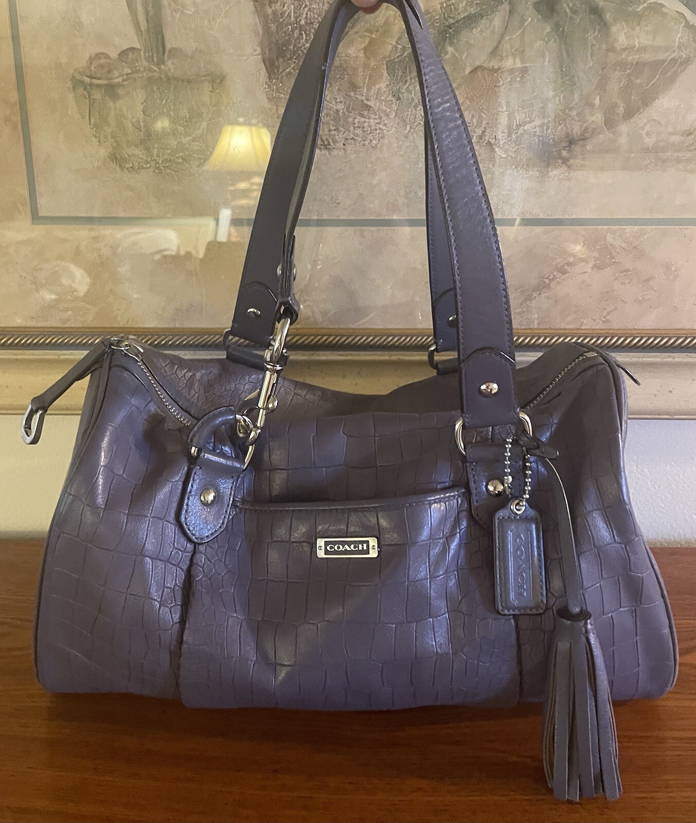 Coach Crocodile Embossed Grey/Lavender Leather Large … - Gem