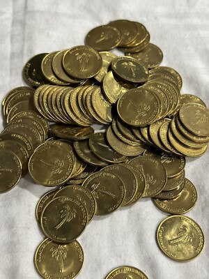 GOLD SLOT MACHINE TOKENS. GAMBLERS PARADISE. 1.25 LBS Worth Of Coins ...