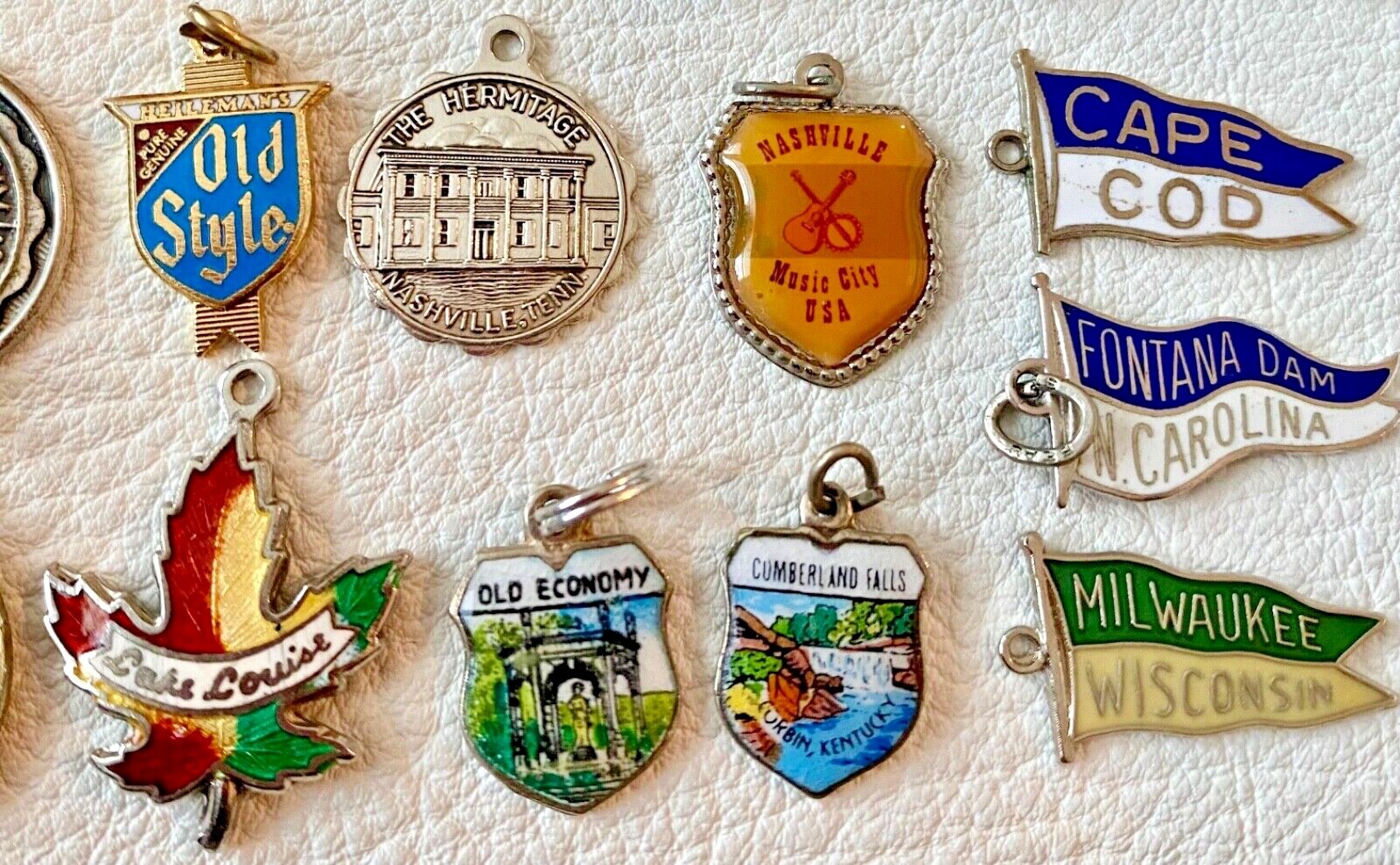 Vintage Sterling Silver Enamel Charm US TRAVELSpinner Shield Pennant ...