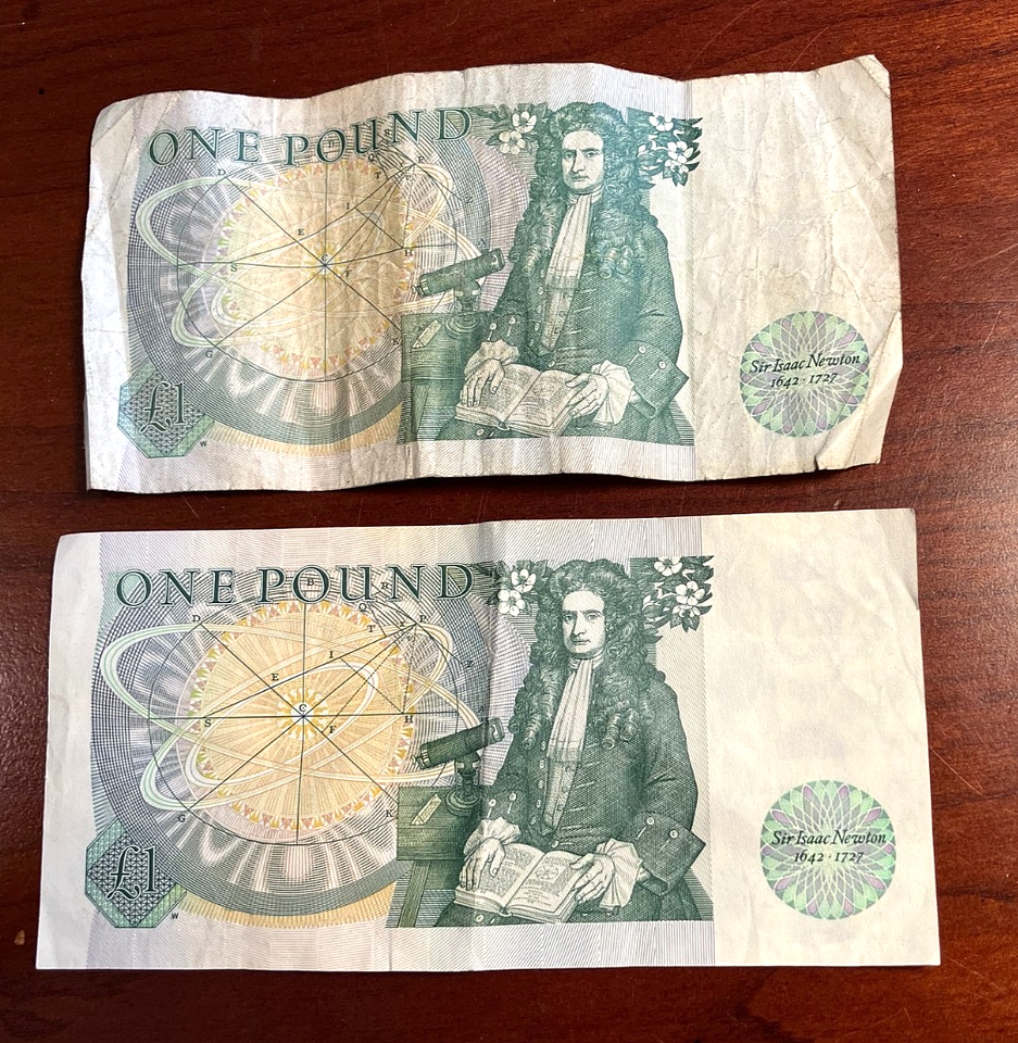 Bank of England One Pound Banknote Queen Elizabeth Isaac Newton Qty 2 ...