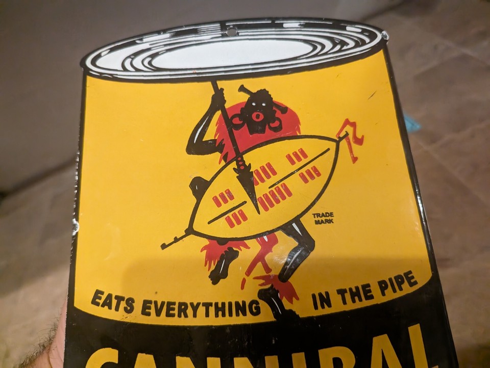 Porcelain Cannibal Drain Pipe Cleaner Sign Black Jungle Native Gas Oil ...