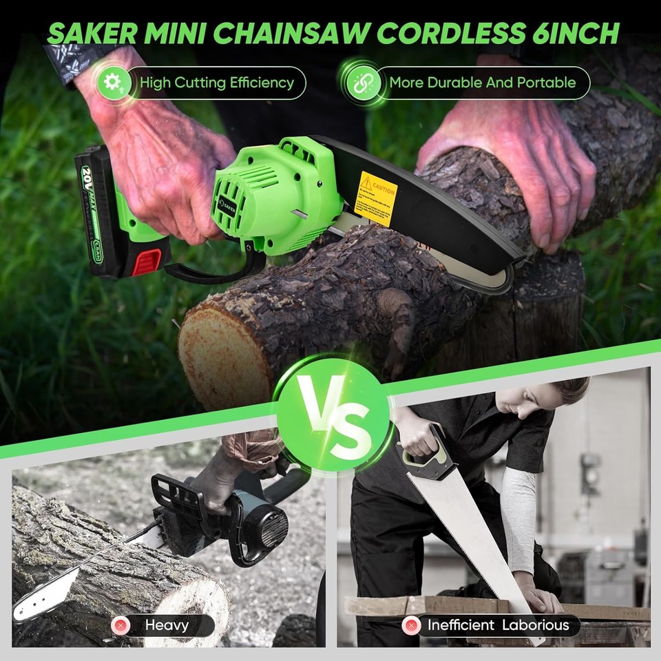 Saker Mini Chainsaw|6 Inch Chainsaw[2024 Upgraded]|Mini Cordless ...