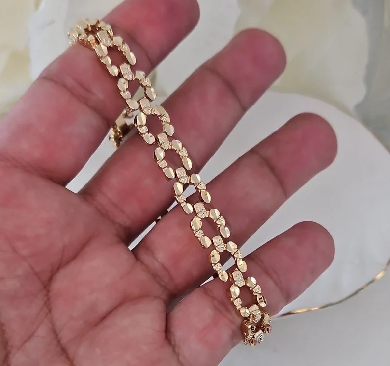 Gold Nugget Bracelet, 7mm Gold Nugget Os Bracelet for Women, 14k Plated ...
