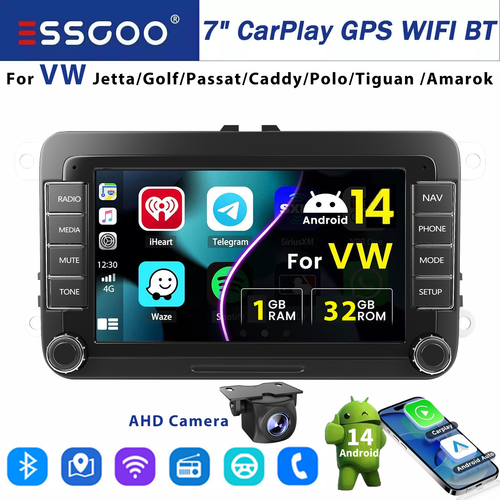 7" Android 14 Car Stereo for VW Golf Passat Wireless CarPlay Android ...