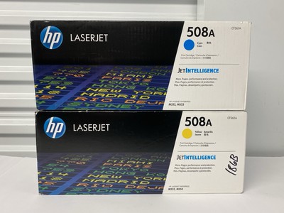 LOT OF 2 HP 508A TONER CARTRIDGES (1 CF361A CYAN) (1 CF362A YELLOW) NEW ...