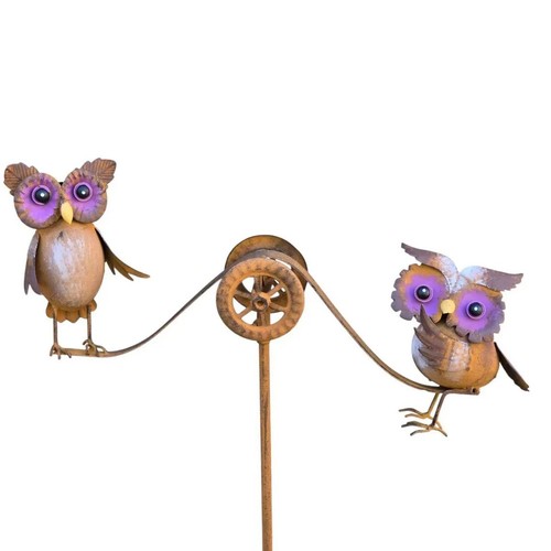 Wind Spinner Double Owls Balancer Rocker Yard Stake Garden Whirly-Gig ...