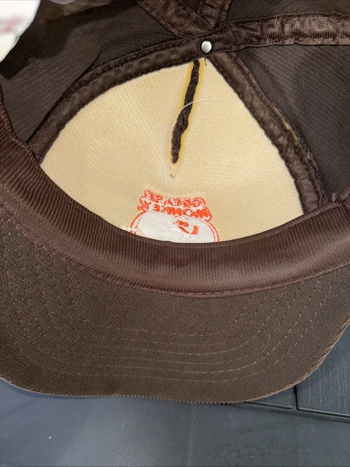 Grease Monkey Letters Orange Beige Logo on Brown Corduroy Hat Cap Snap ...