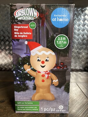 GINGERBREAD BOY MAN LED LIGHT UP Inflatable Decoration Gemmy Airblown 3 ...