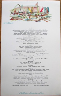 Ocean Liner 1961 Ship Menu: Holland-America Line, SS Nieuw Amsterdam ...