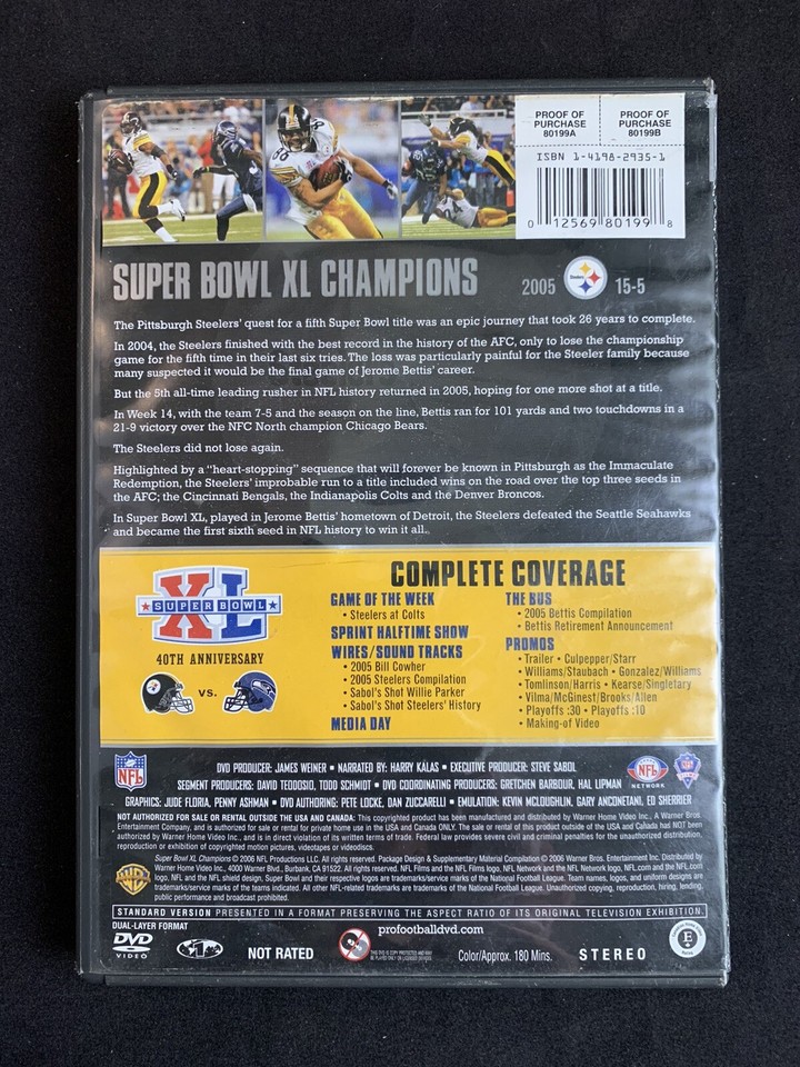 Pittsburgh Steelers Super Bowl XL Champions Special Edition DVD (2006 ...