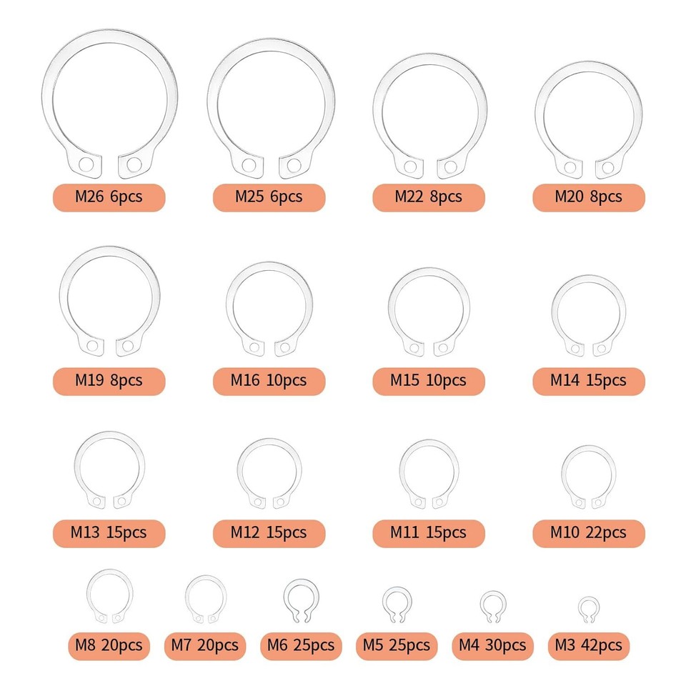 300 Pcs Retaining Ring Set Internal Snap Rings Kits Stainless Steel ...
