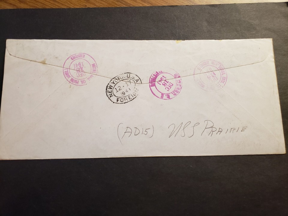 USS PRAIRIE AD-15 Naval Cover 1941 WWII Prexie Stamp to USS AUGUSTA | eBay