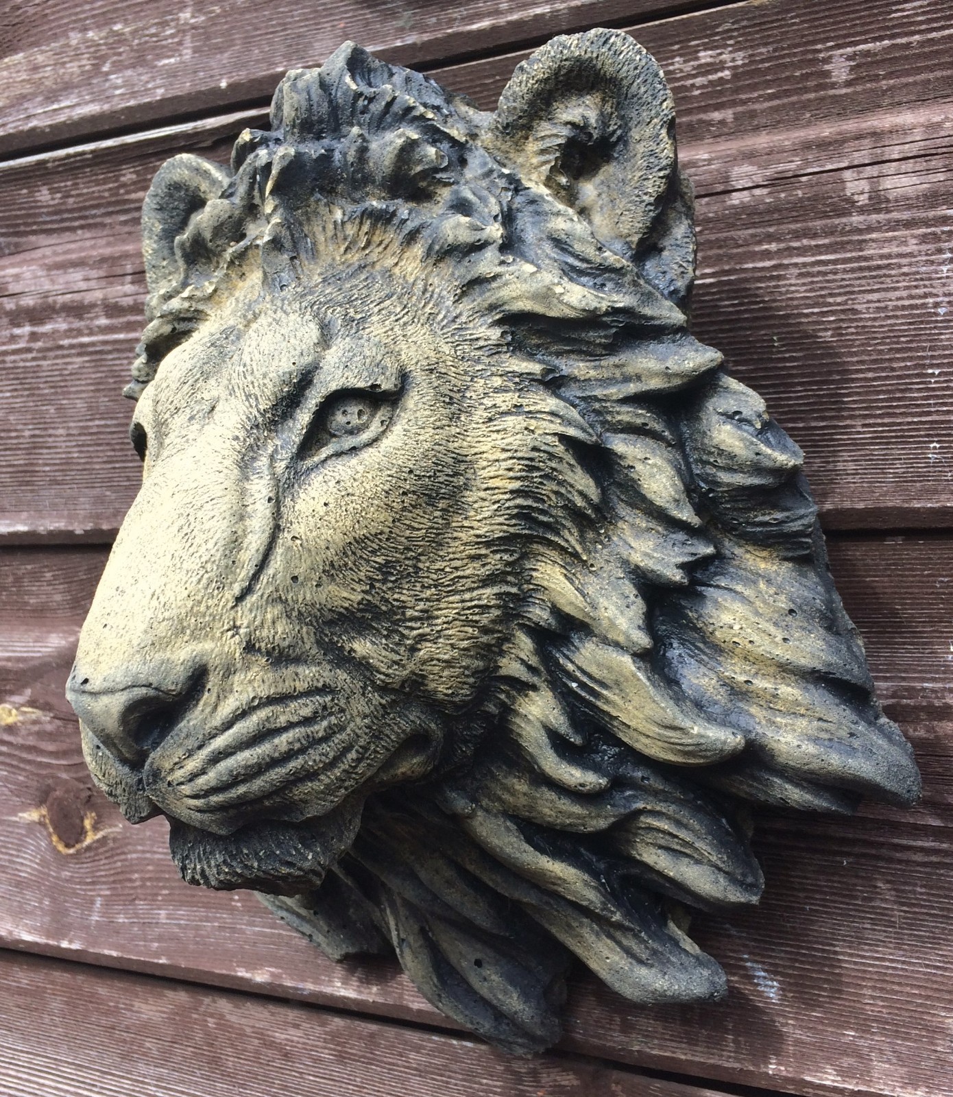 small Lion head wall plaque decorative stone home or garden ornament ...