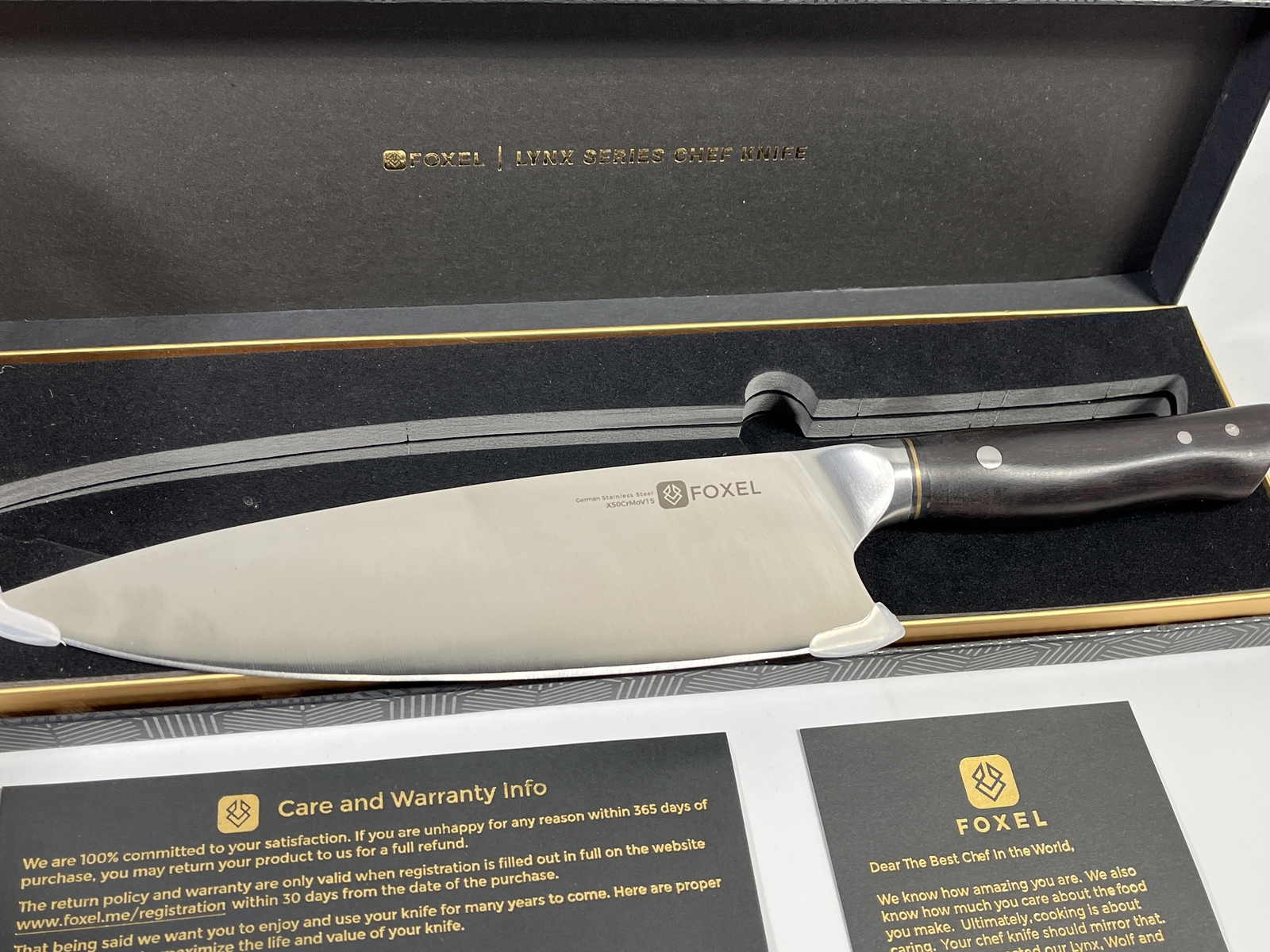 Foxel 9 inch Chef Knife with Ebony Wood Handle 1.4116 German Steel NWD ...