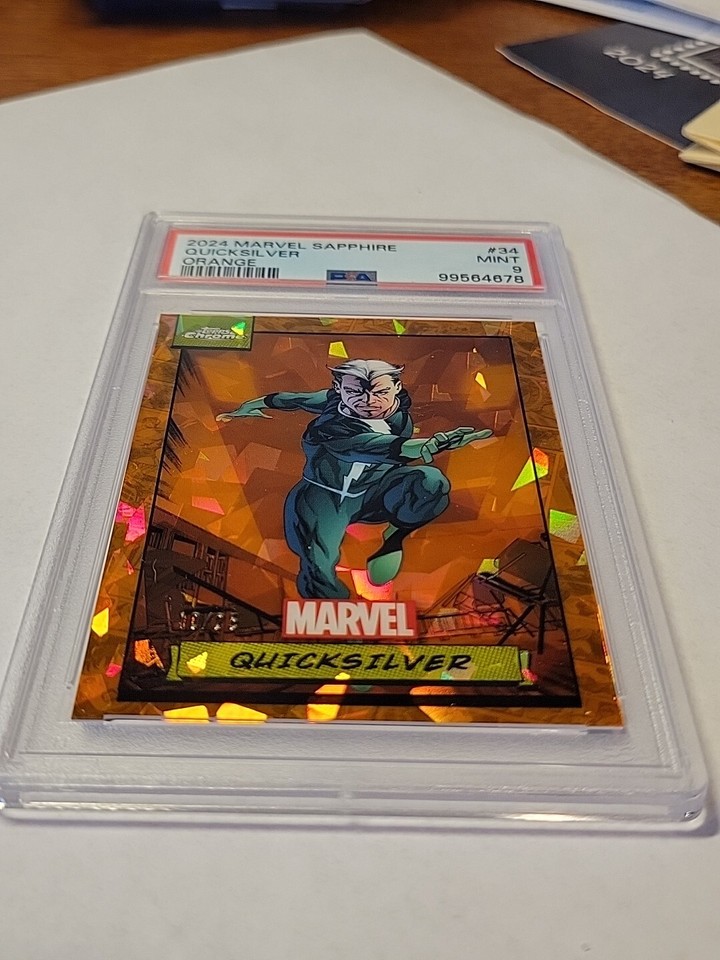 QUICKSILVER 2024 TOPPS CHROME MARVEL SAPPHIRE ORANGE 10/25 PSA 9 ...