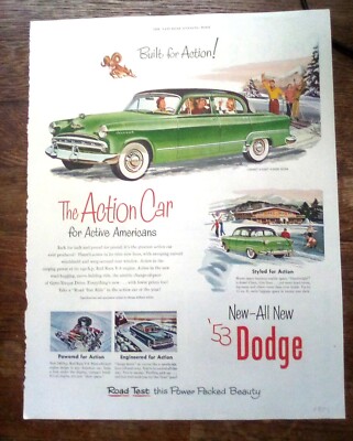 1953 Dodge: Action Car for Active Americans 10.5 x 13.5 Print Ad | eBay
