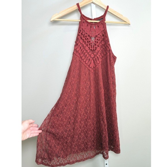 Be Bop Lace Halter Dress Sleeveless Party Casual Burnt Orange Boho ...