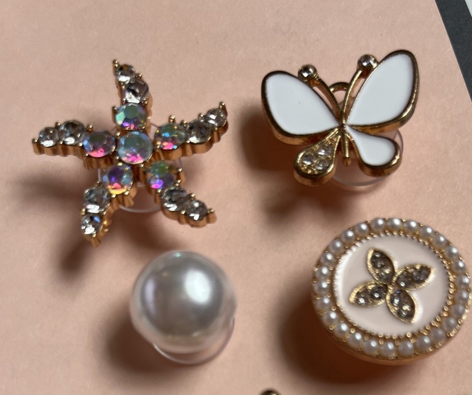 Lot Of 6 Metal Girlie Shoe Charms Gold Gems Pearl Butterfly Star ...