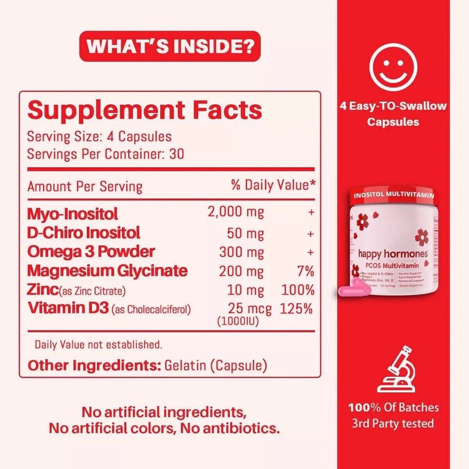 Peach Perfect Inositol Multivitamin, 120 Capsules Multivitamin Happy ...