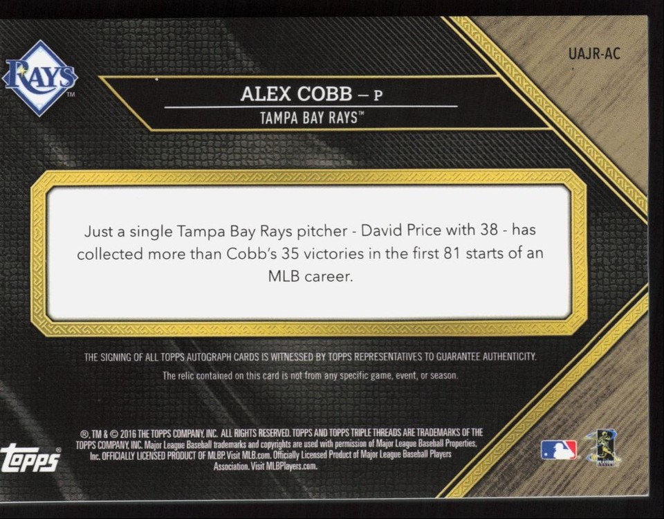 2016 Topps Triple Threads Unity Autograph Jumbo Relics Alex Cobb Auto ...