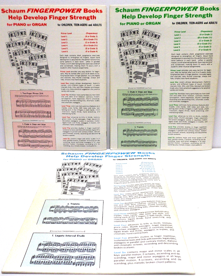 3 John Schaum FINGERPOWER Books Piano Organ, Primer Level, One, Two ...