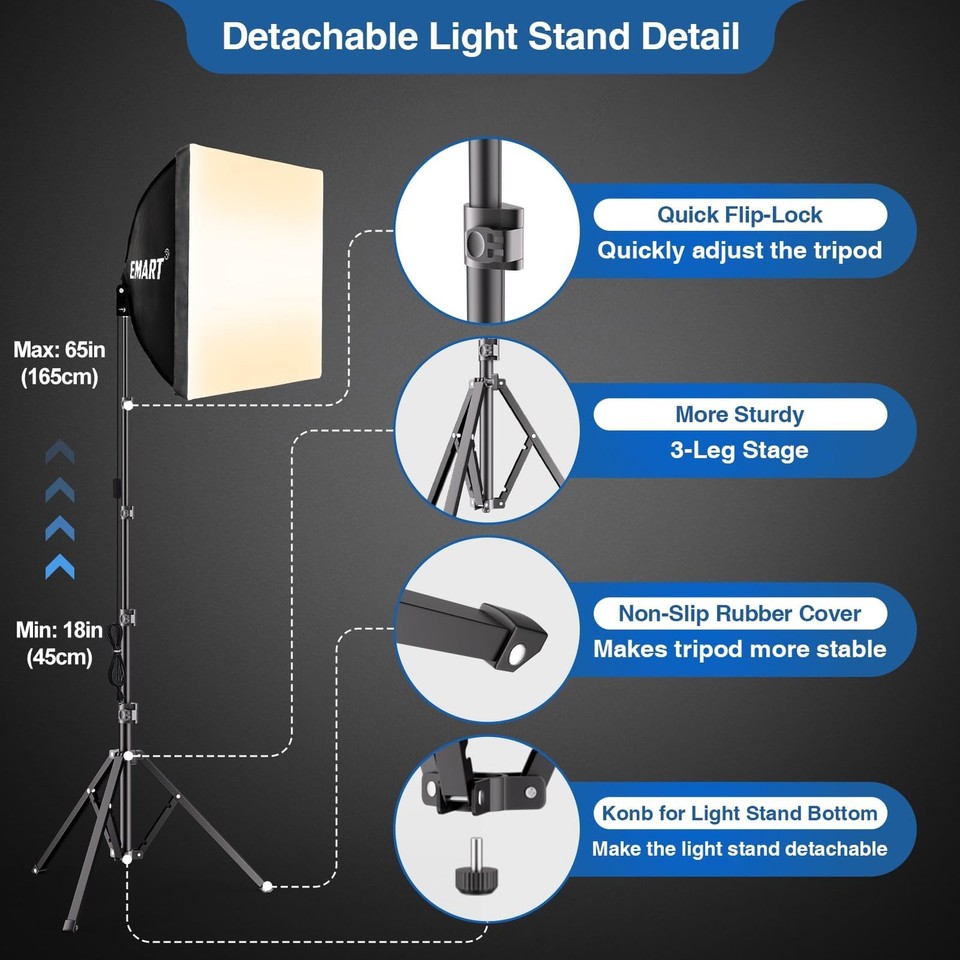 Softbox Lighting Kit, 16"X16" Soft Box, 3000K-6000K 85W LED Bulbs with ...