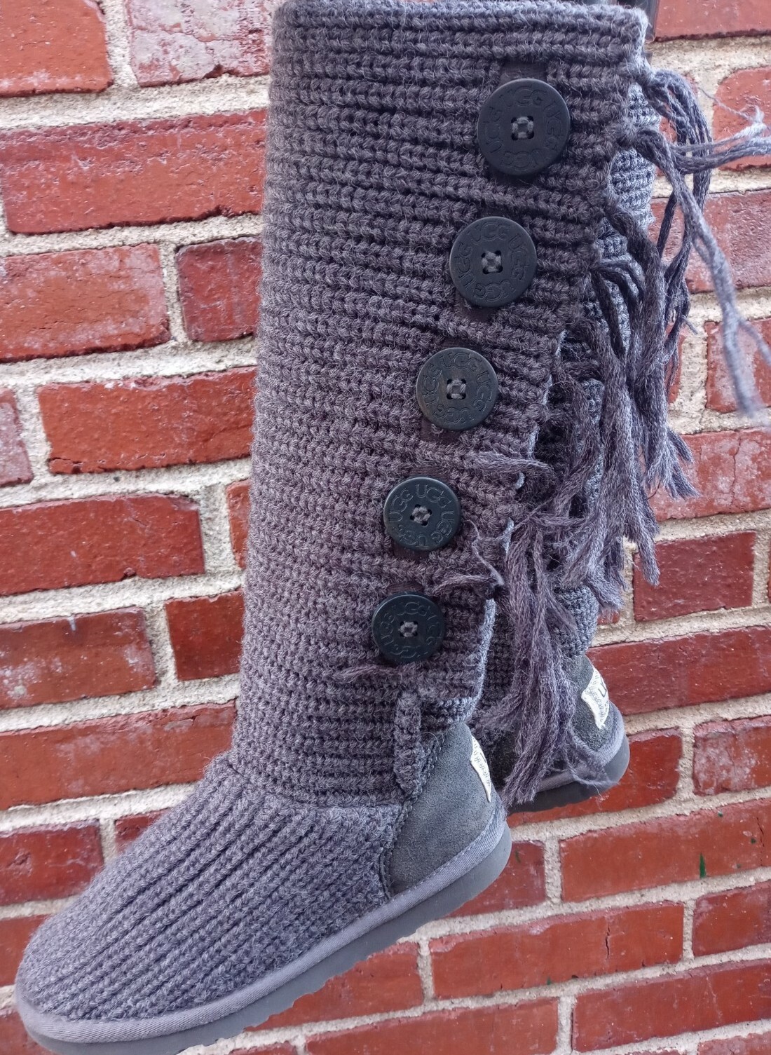 UGG Australia Fringe Cardy 5 Button Boots Charcoal Gr… - Gem