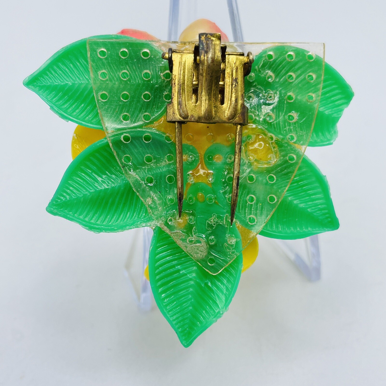 Vintage Plastic Yellow Flowers Spiked Fur Clip 2” - Gem