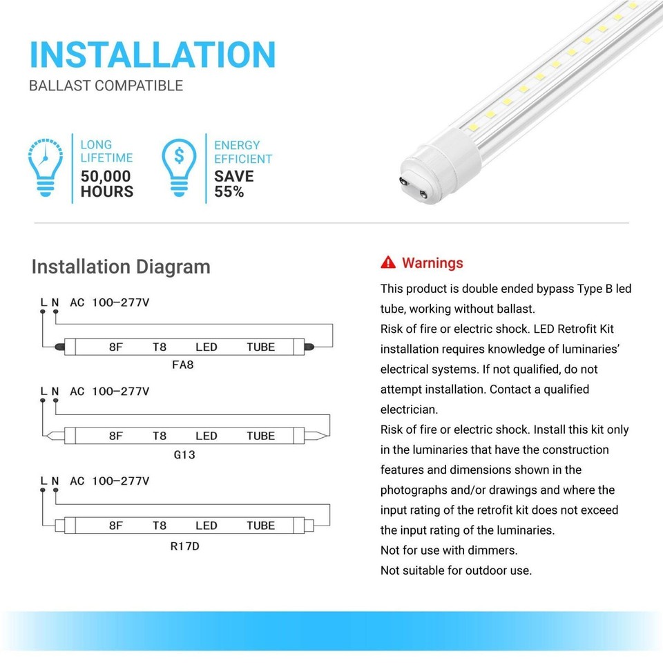 LED Tube Light Sign T8 Double Side Rotatable Light for Warehouse Garage ...