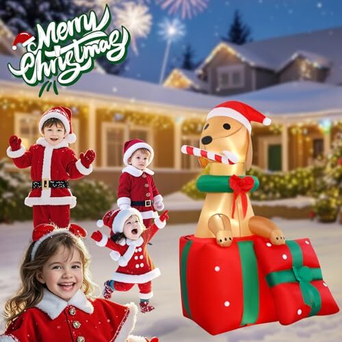 5FT Dog Christmas Inflatables Outdoor 5FT Golden Retriever Dog ...