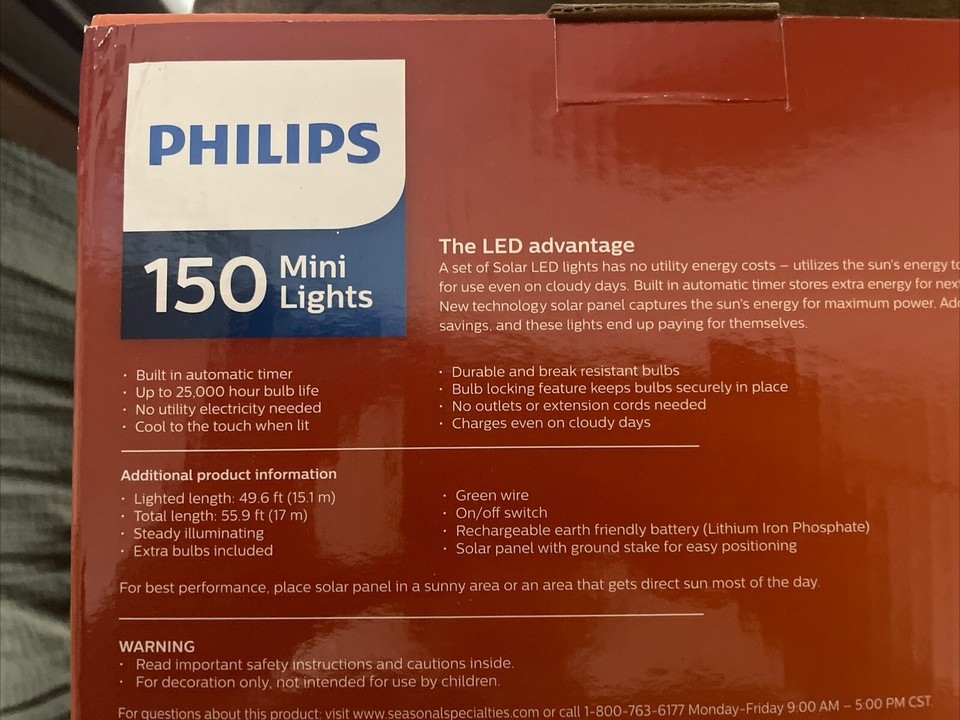 Philips 150 Strand Led Mini Lights Solar Outdoor Christmas Dawn/dusk ...