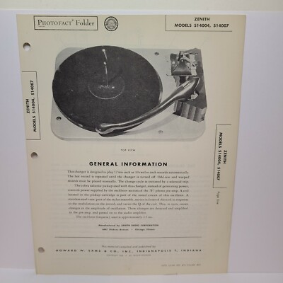 SAMS PHOTOFACT SERVICE MANUAL 79-18 ZENITH RECORD PLAYER S14004 S14007 ...