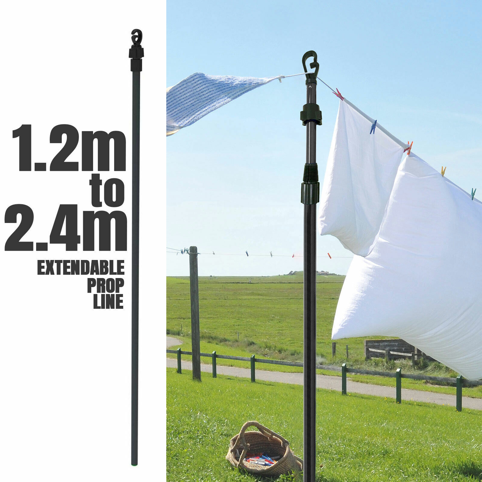 2.6m Heavy Duty Extendable Prop Washing Line Telescopic Metal ...