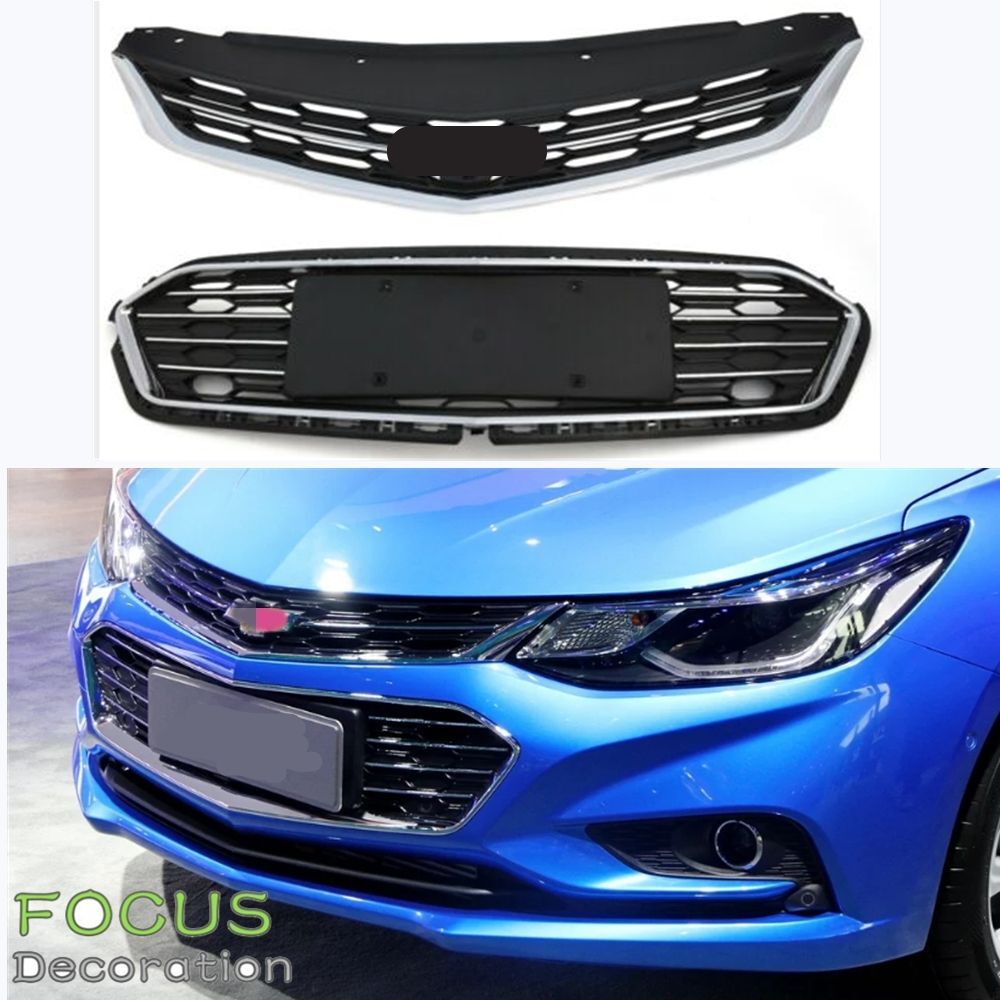 Honeycomb Chrome Front Bumper Upper & Lower Grille For Chevrolet Cruze ...