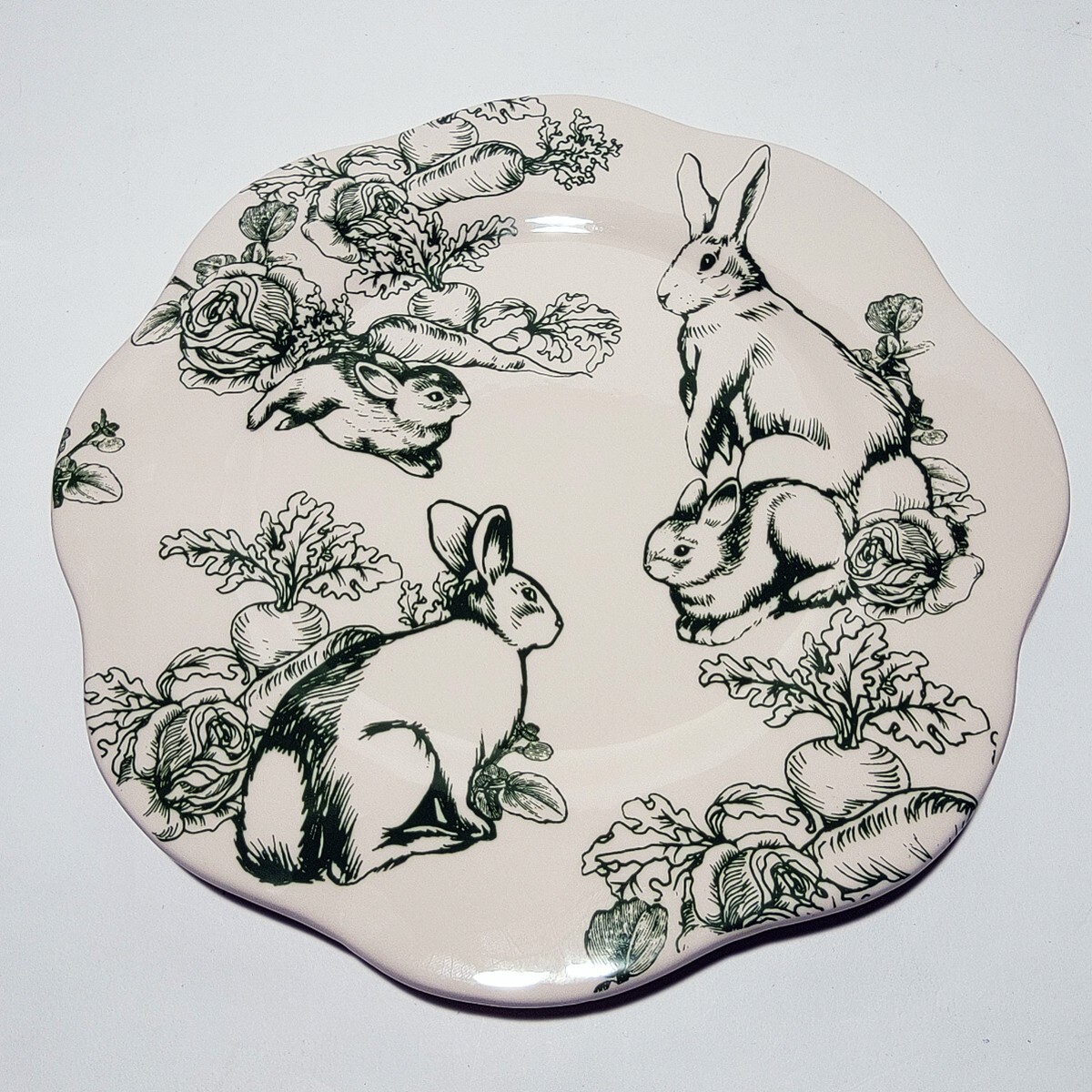 Bunny Toile by J. Willfred 11 3/4" Rabbit Plate Green White | eBay