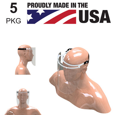 5 PCS MADE IN USA FACE SHIELD MASK ANTIFOG REUSABLE POLYCARBONATE VISOR ...