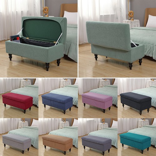 Long Seat Cover Solid Simple Sofa Footrest Slipcovers Storage Ottoman ...